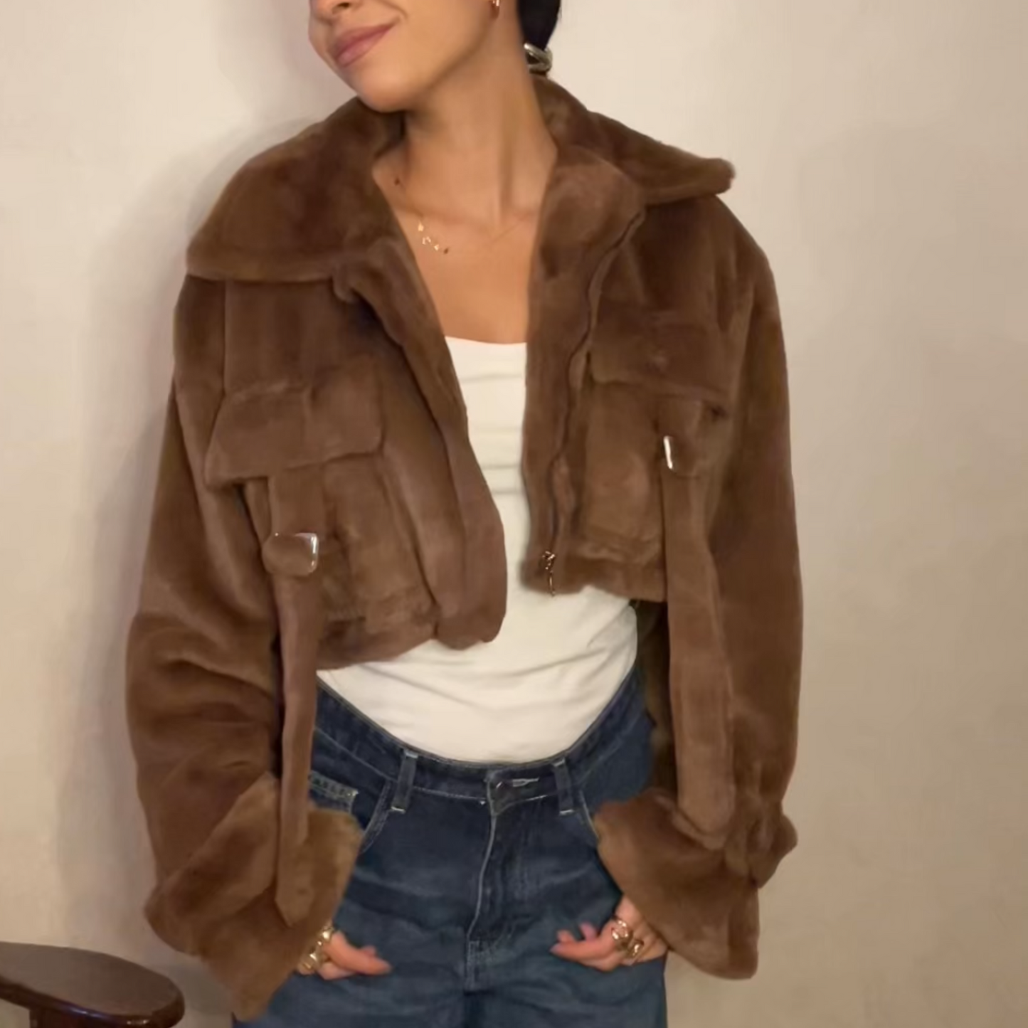 Brown Short Fur Jacket – Maron